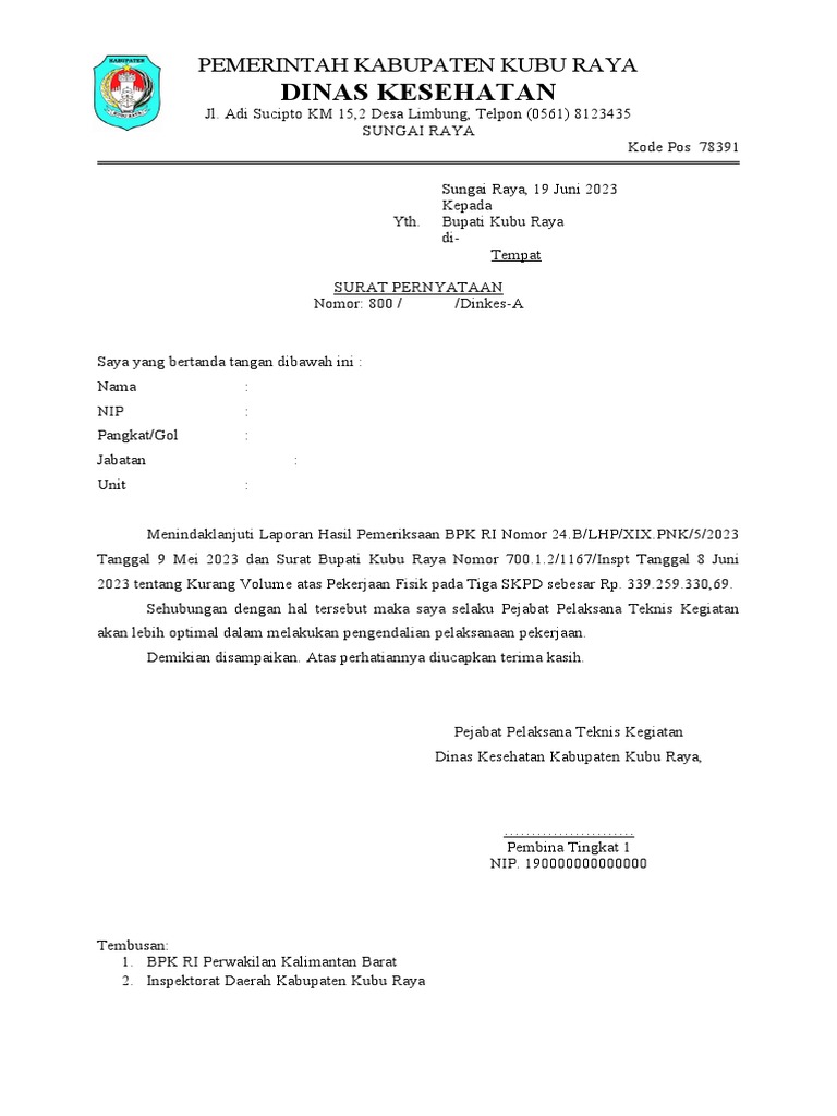 Surat Pernyataan LHP BPK - New | PDF