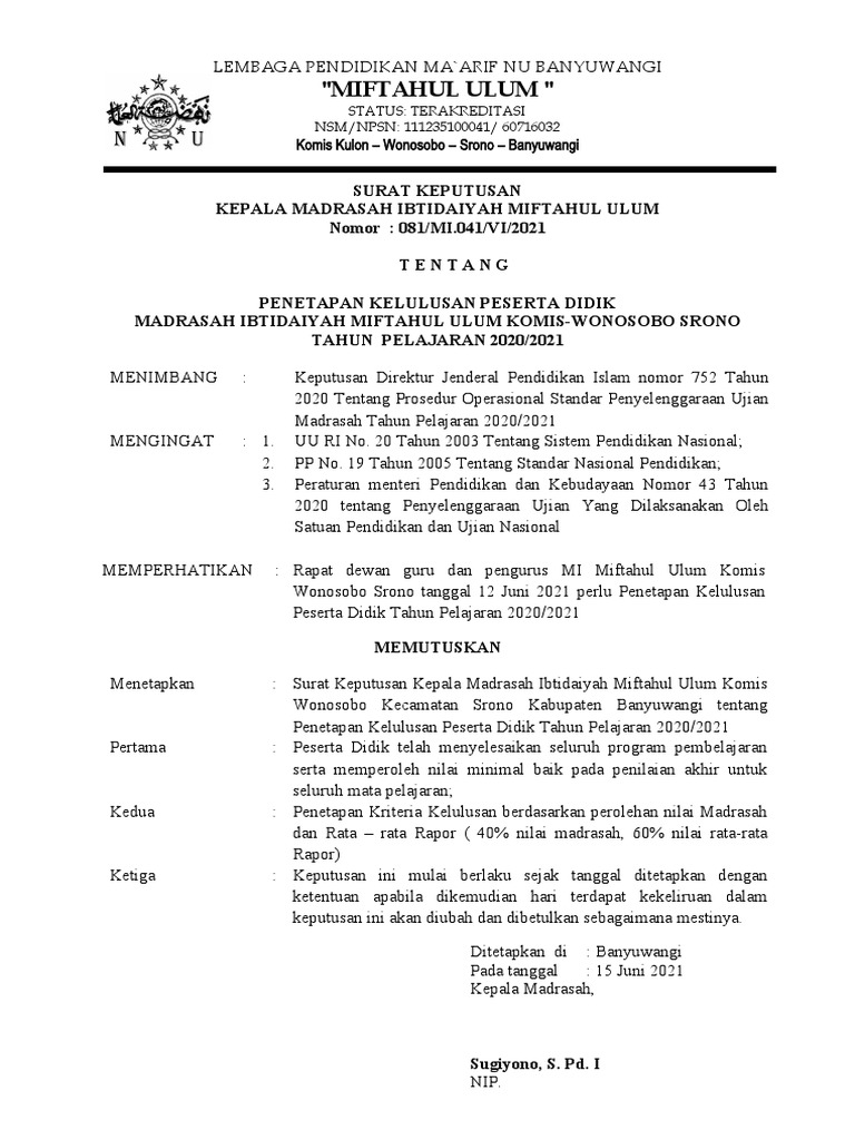 Contoh SK Kelulusan | PDF