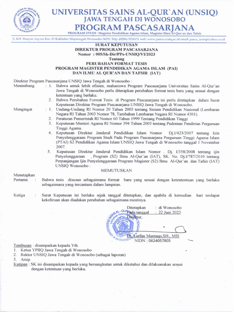 SK Perubahan Format TESIS | PDF