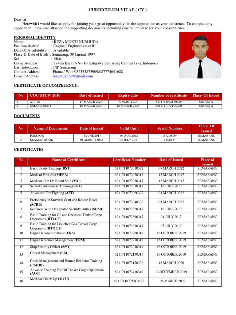 CV Reza Mukti (Jetty Foreman) | PDF | Transport | Water Transport