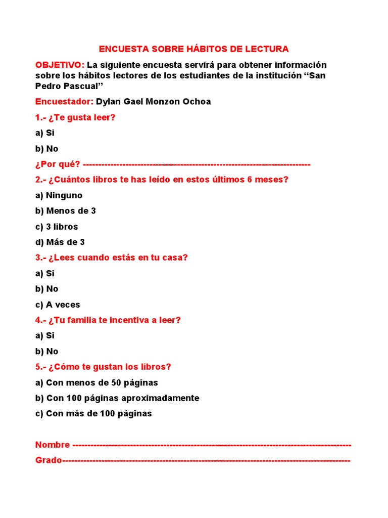 Encuesta Sobre Hábitos de Lectura | PDF