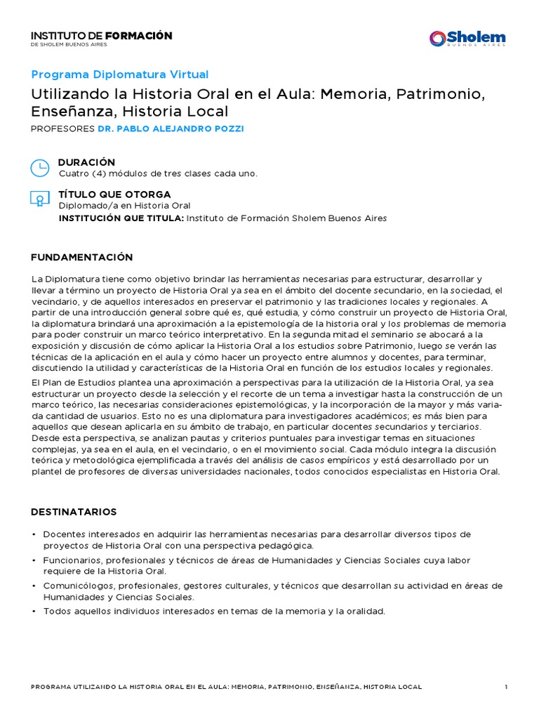 Programa Historia Oral | PDF | Historia oral | Maestros