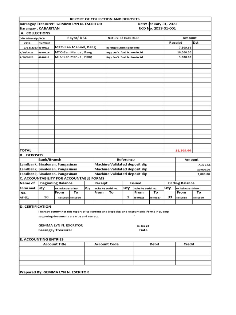 Barangay Collections and Deposits Report | PDF | Accounting | Corporate ...