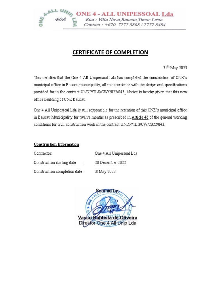 Certificate of Completion PDF | PDF