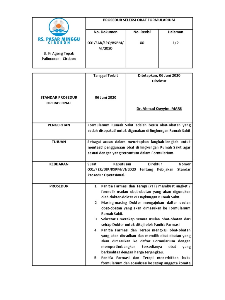 Prosedur Seleksi Obat Formularium Rs Pdf Pengembangan Diri Sains