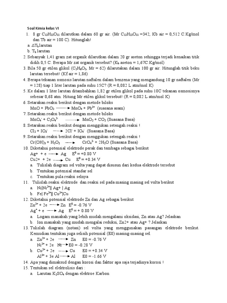 Soal Kimia Kelas VI | PDF | Metode & Bahan Ajar