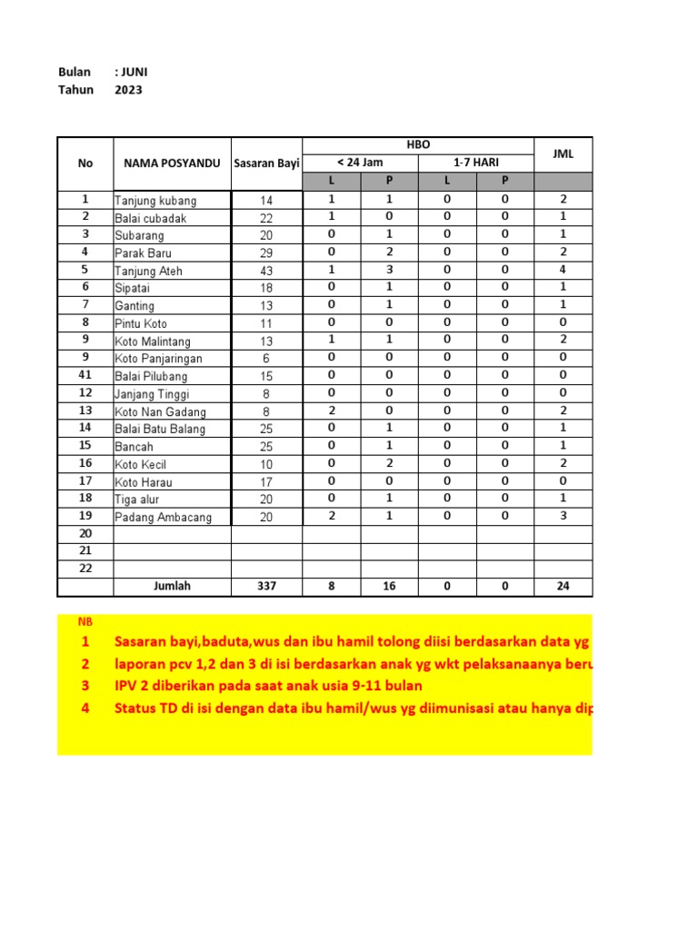 Format Laporan Imunisasi Rutin | PDF