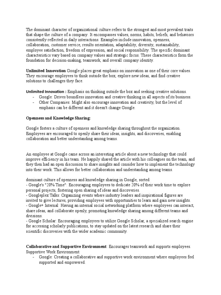 The Dominant Character of Organizational Culture Refers To The ...