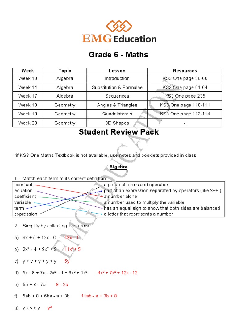 Landmark 6 Maths Review Guide | PDF | Triangle | Geometry