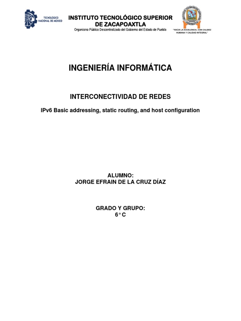 Ipv6 Basic Addressing Static Routing And Host Configuration Pdf