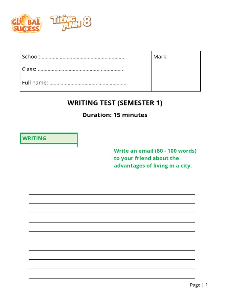 Writing Test 1 (Semester 1) | PDF