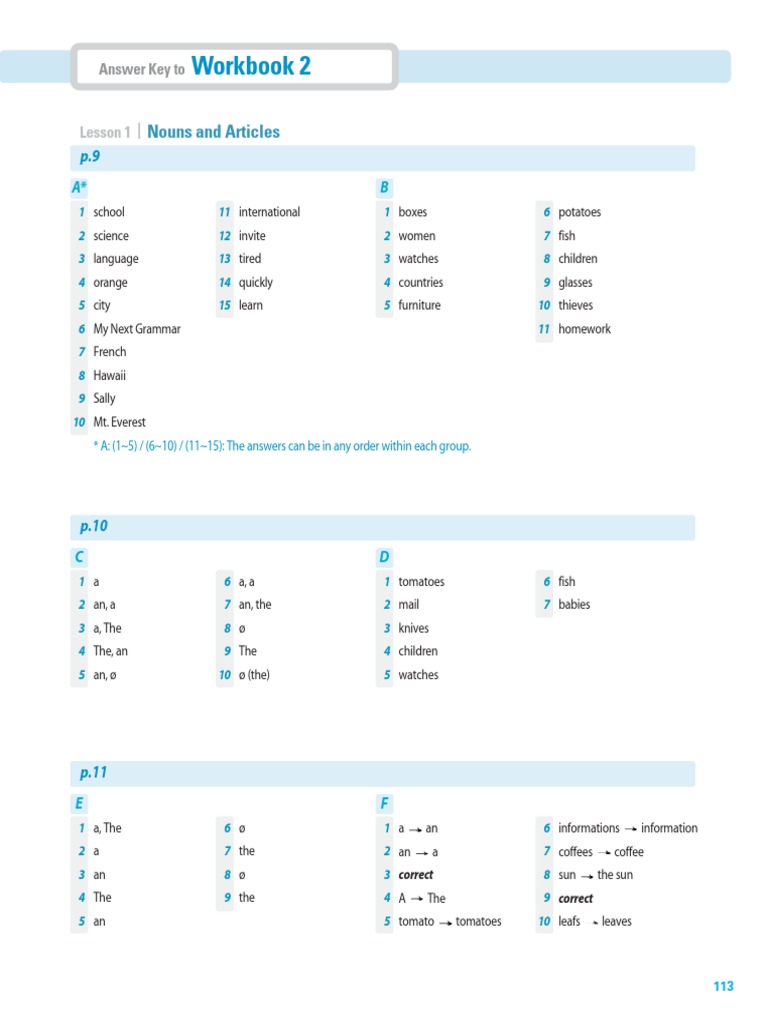 MNG2 WB Answer Key | PDF | Linguistics | Syntax