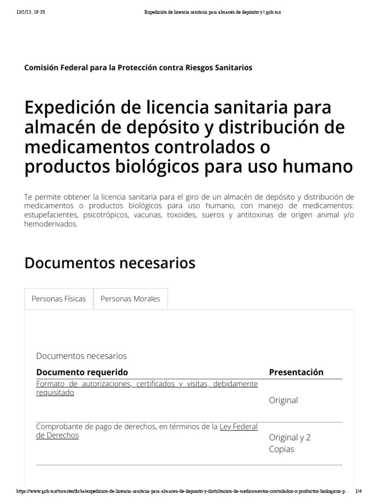 Expedición de Licencia Sanitaria para Almacén de Depósito y - Gob - MX ...