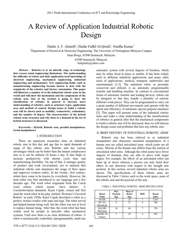 A Review of Application Industrial Robotic | PDF | Gear | Robotics