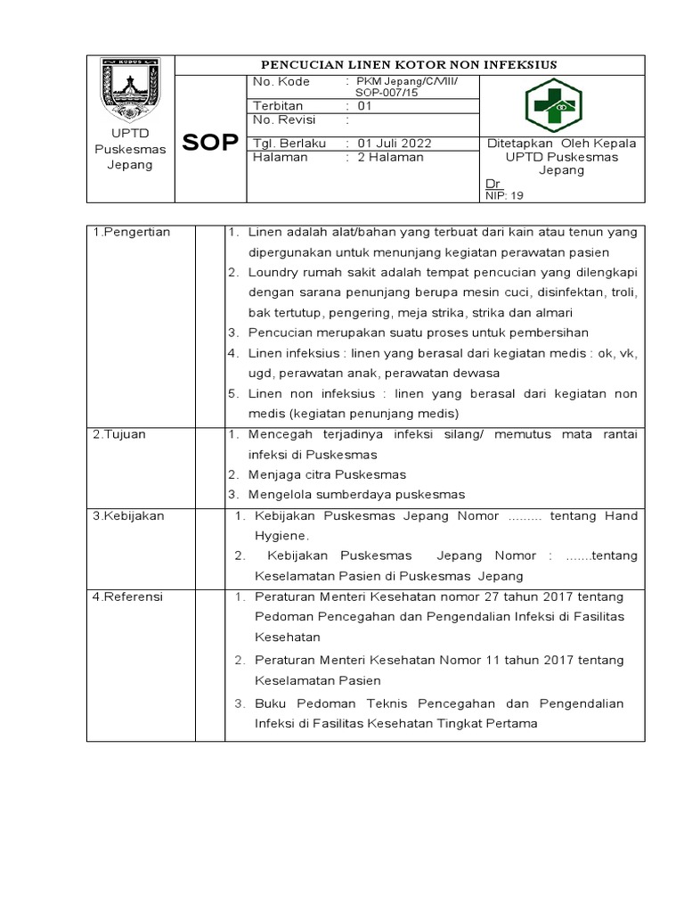 SPO Pencucian Linen NON Infeksius | PDF