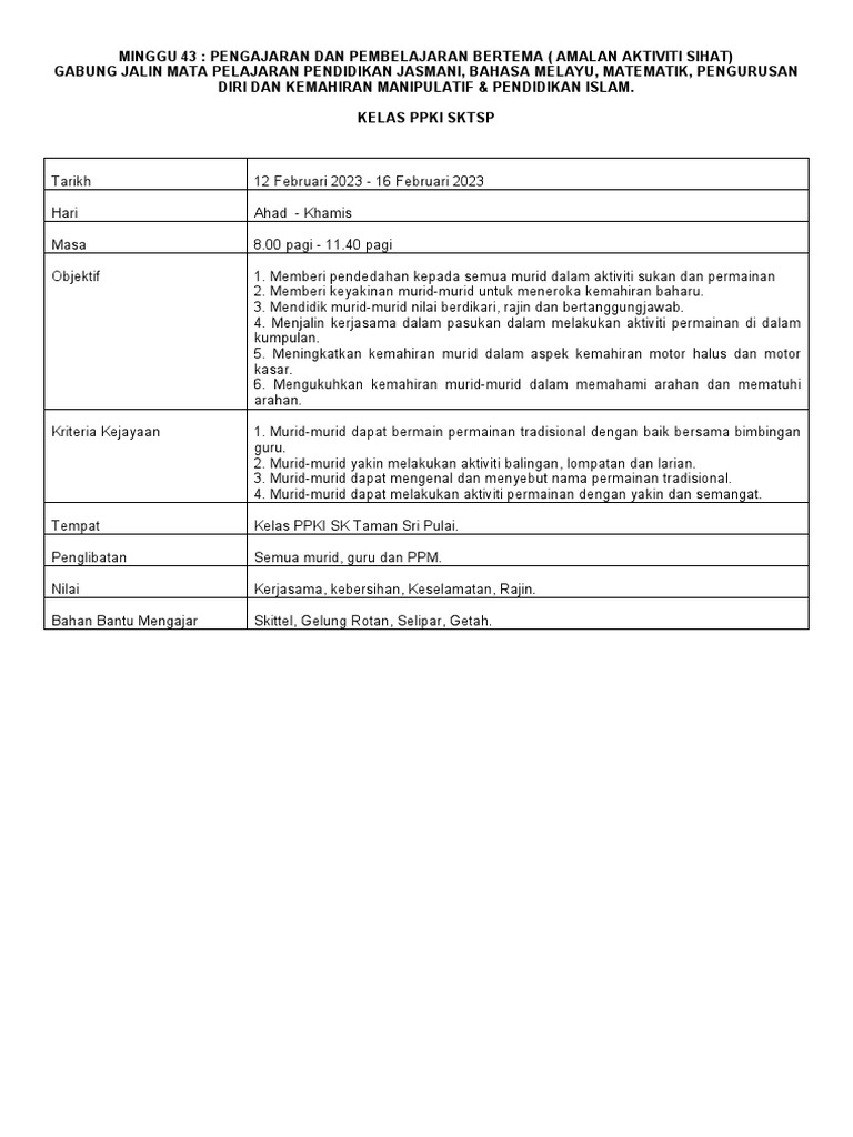 RPH Minggu 43 Pengajaran Bertema 2023 | PDF