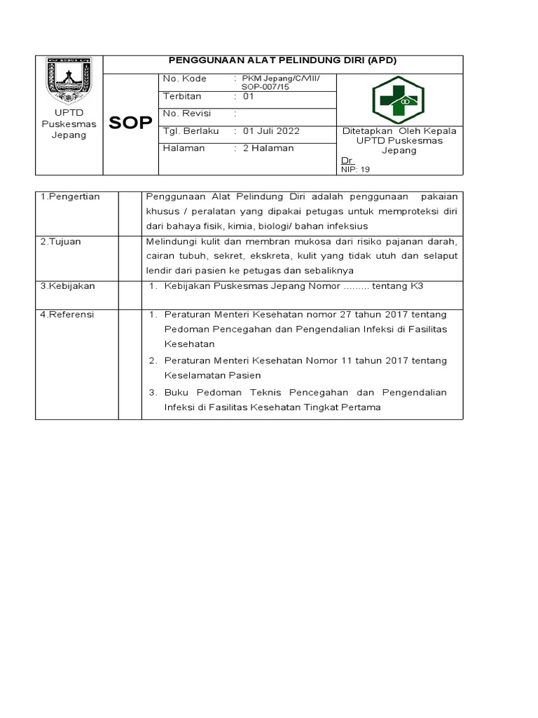 SOP Penggunaan APD | PDF