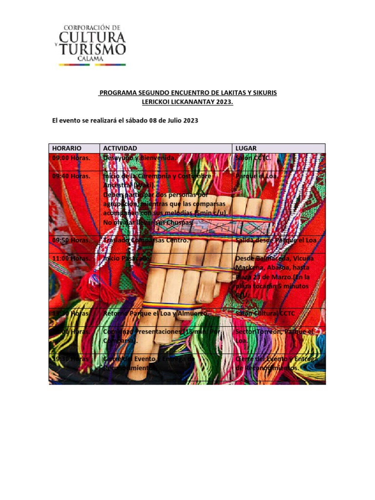 Programa Segundo Encuentro de Lakitas y Sikuris Lerickoi Lickanantay 2021 | PDF | Ciencias sociales