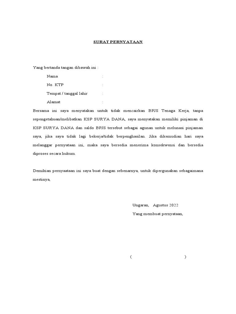 Surat Pernyataan BPJS | PDF