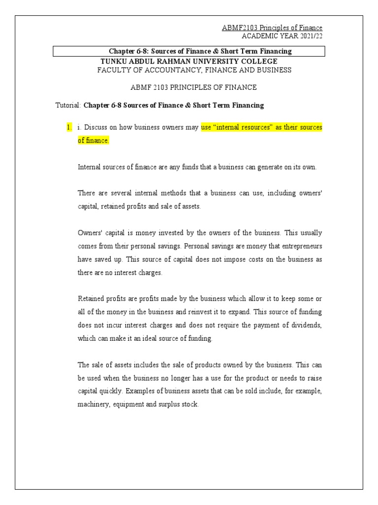 Chapter 6-8 - Sources of Finance & Short Term Finance | Download Free PDF | Loans | Debt