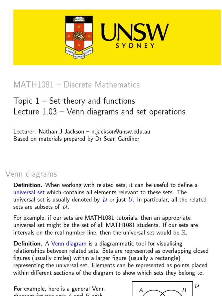 Lecture 1.03 - Venn Diagrams and Set Operations | PDF | Set ... Lecture 1.03 - Venn Diagrams and Set Operations | PDF | Set ...