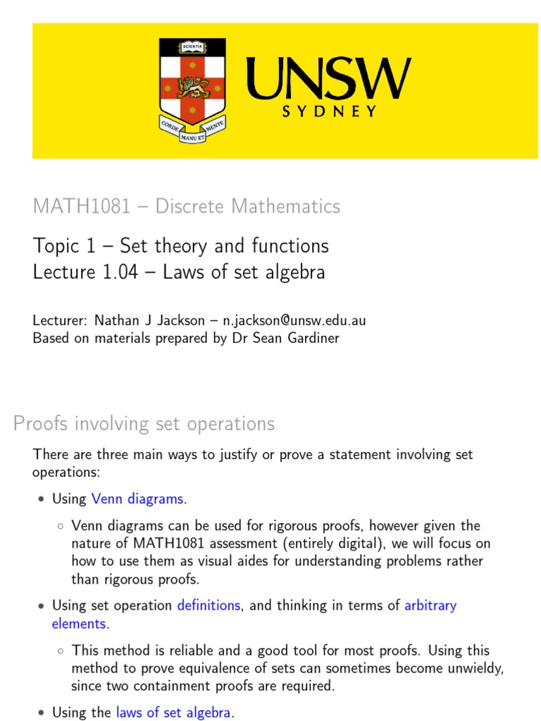 Laws of Set Algebra in Discrete Math | PDF | Set (Mathematics ...