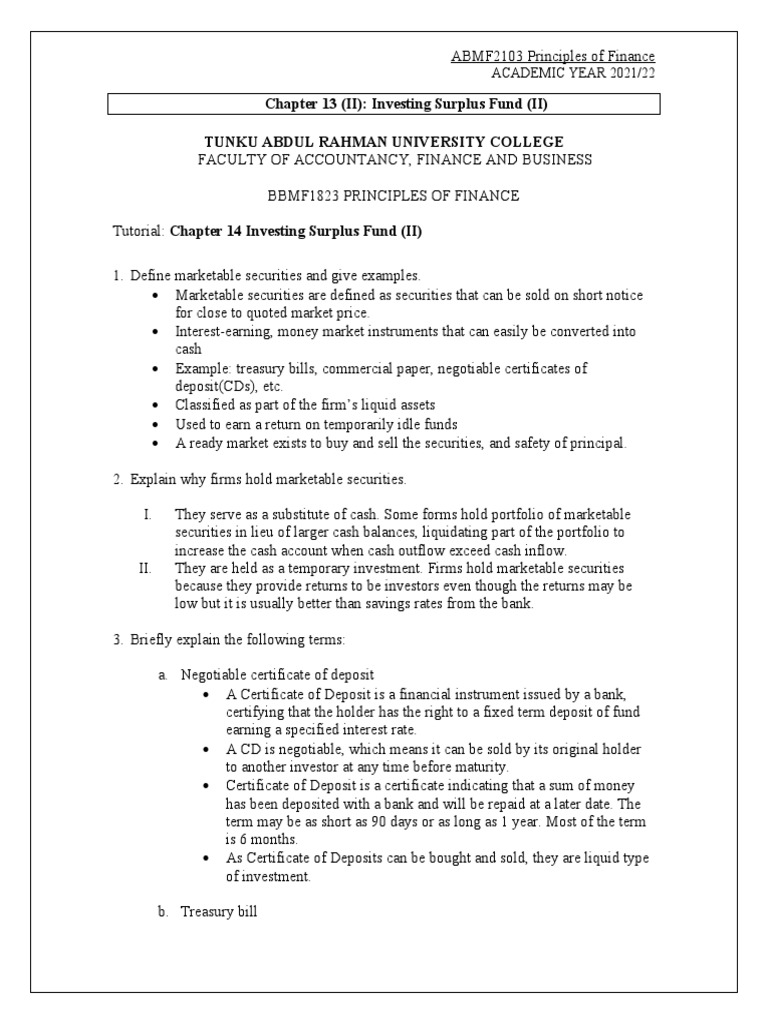 Chapter 13 (II) - Investing Surplus Fund (II) (Revised Version) | PDF ...