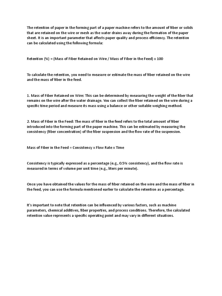 The Retention of Paper in The Forming Part of A Paper Machine | PDF