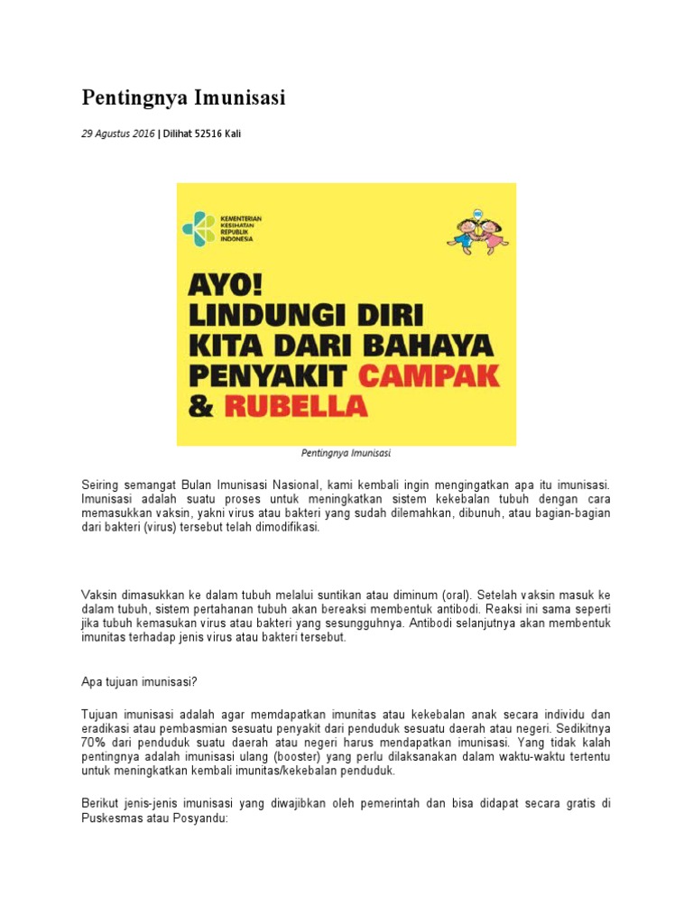 Pentingnya Imunisasi | PDF