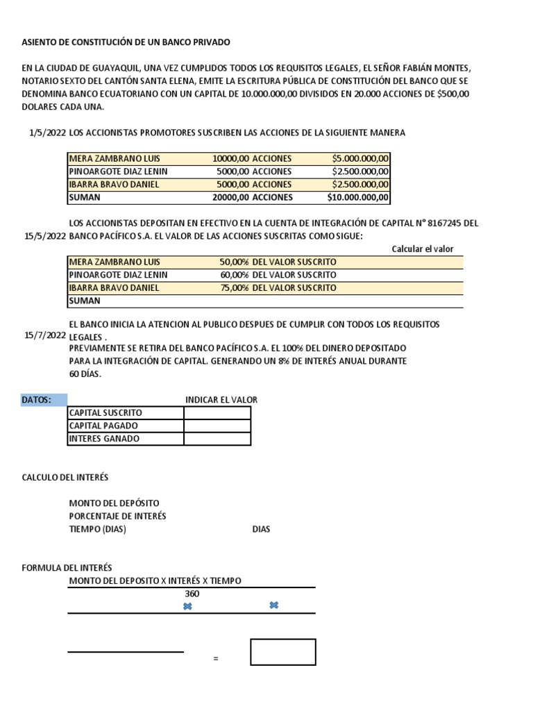 Clase Semana 3 - Asiaento de Ajuste Contable Cosnstitucion de Un Banco ...