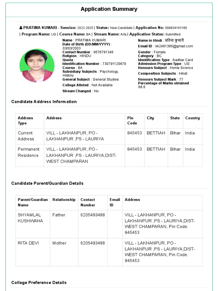 Application Summary | PDF
