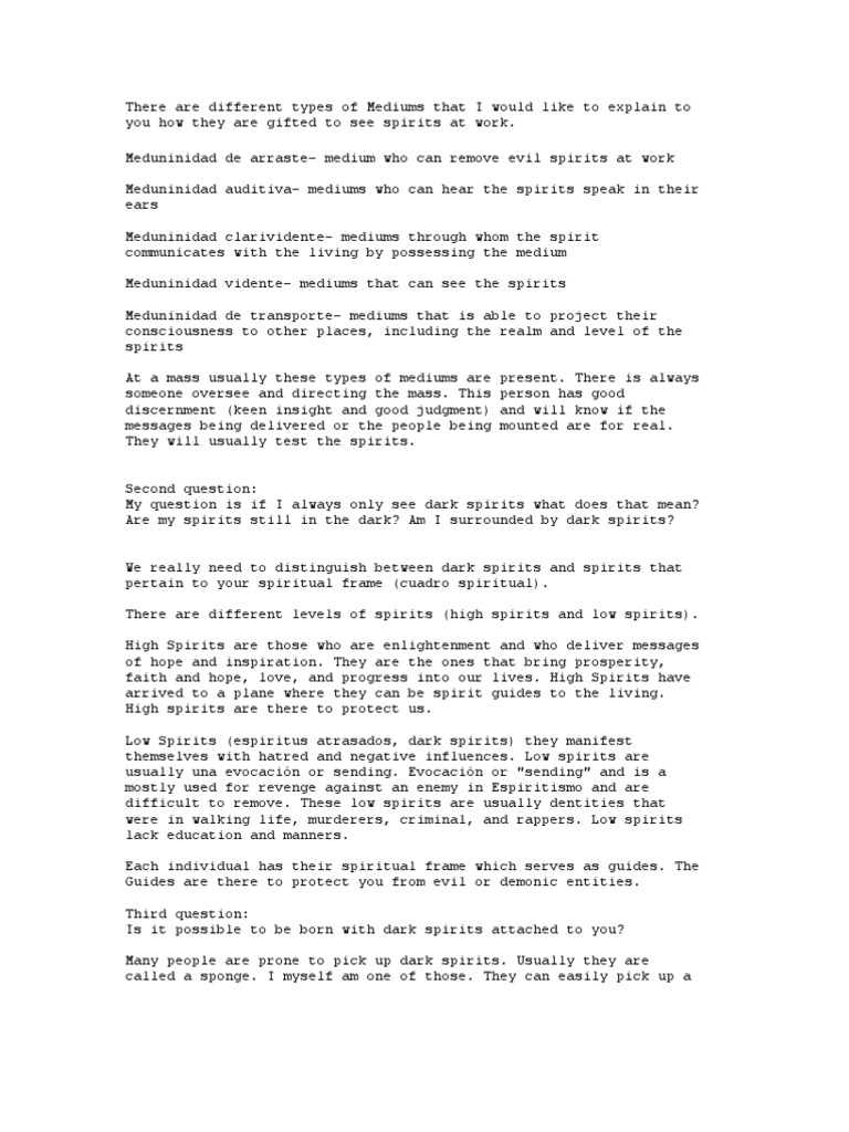 Types of Mediums and Levels of Spirits | PDF | Mediumship | Spiritism