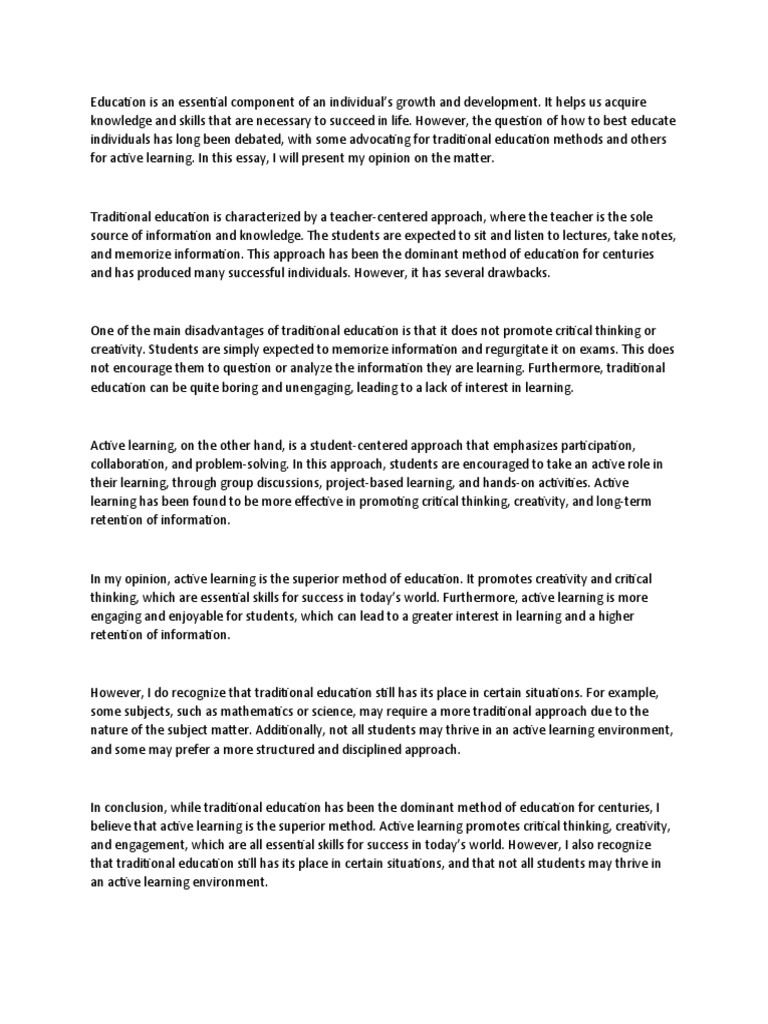 Traditional Education Vs Active Learning | PDF | Learning | Teaching