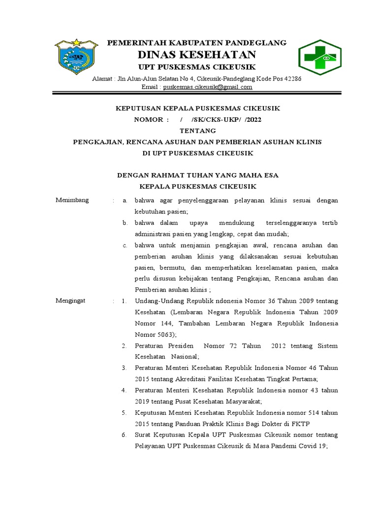 A.r.1. SK Pelayanan Klinis Tentang Pengkajian, Rencana Asuhan, Dan Pendidikan Pasien-Keluarga | PDF
