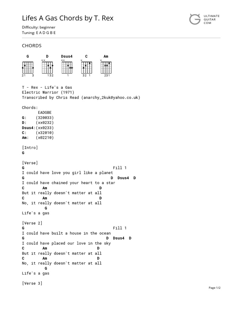 Lifes A Gas Chords by T. Rex | PDF | Guitars | Music Theory