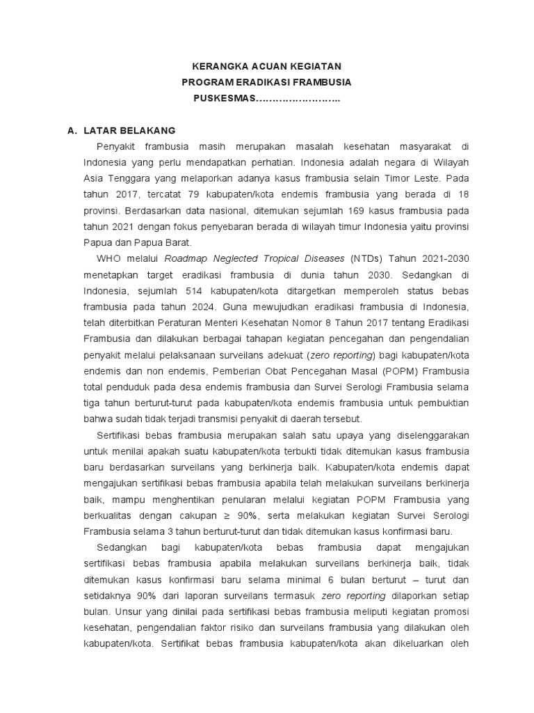 Contoh KAK Frambusia | PDF