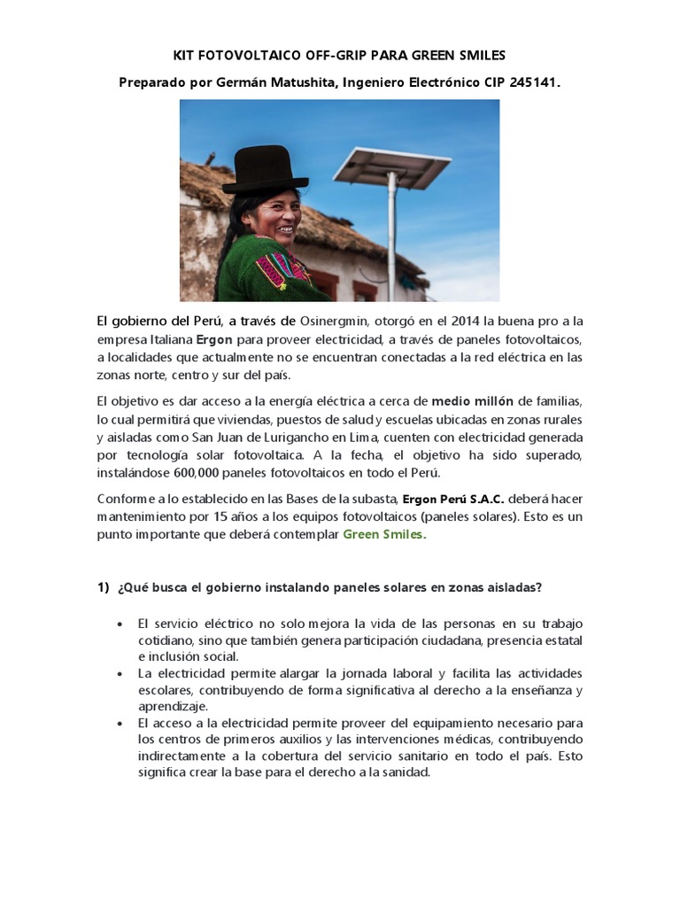 Kit Fotovoltaico Off-Grip para Green Smiles | PDF | Fotovoltaica ...