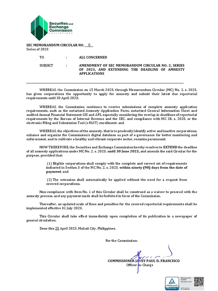 SEC Extends Amnesty Deadline 2023 | PDF | U.S. Securities And Exchange ...