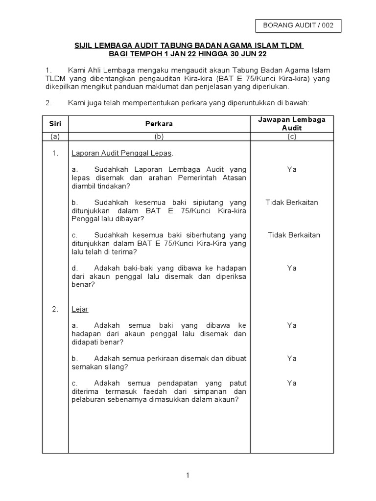 Borang Audit - 002 | PDF