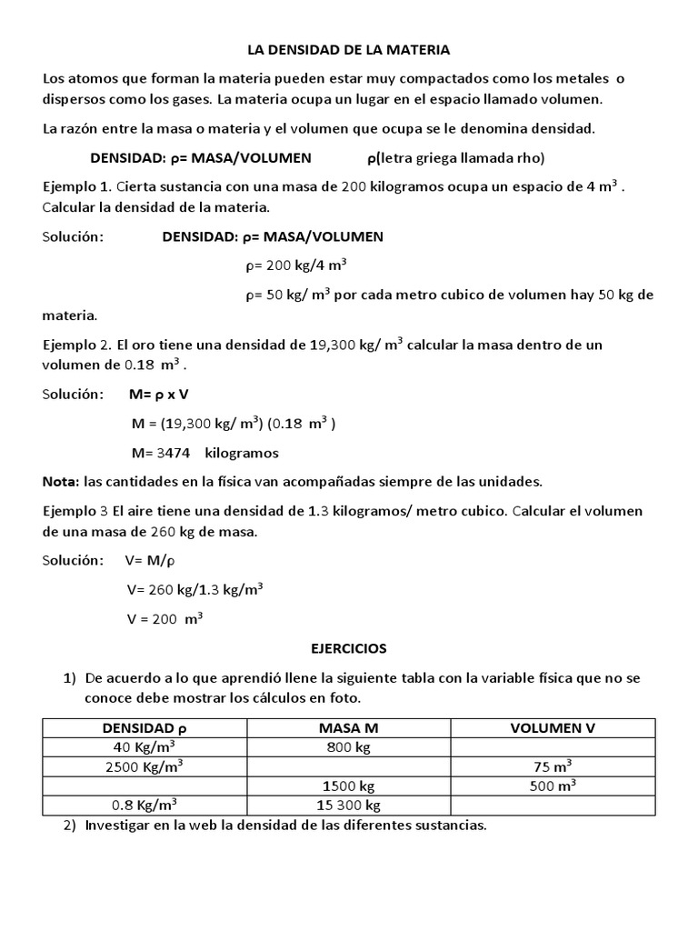 Ejemplos y Cálculos de Densidad | PDF