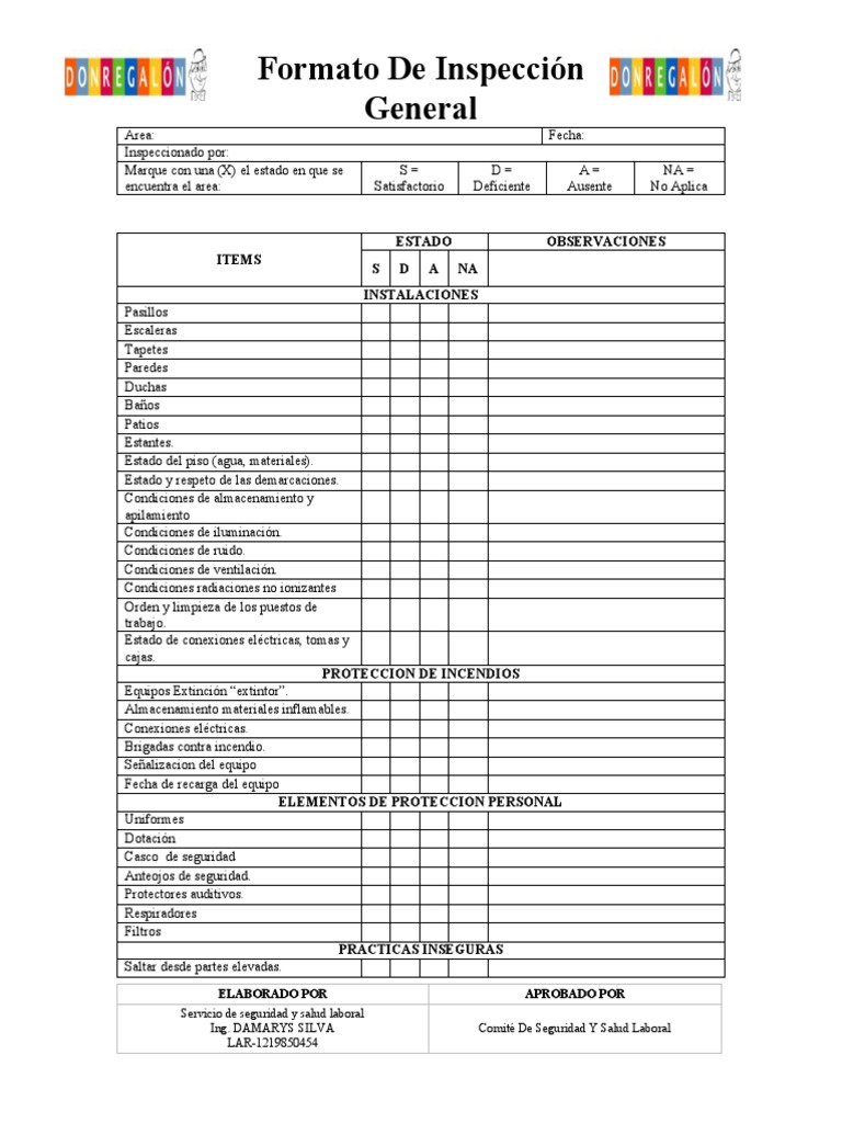 Formato de Inspeccion | PDF | Seguridad y salud ocupacional