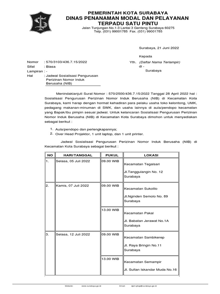 Sosialisasi Perizinan NIB Surabaya | PDF