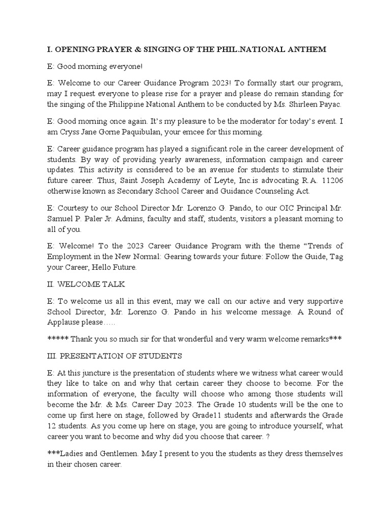 Career Guidance Program 2023 Script | PDF | Career & Growth