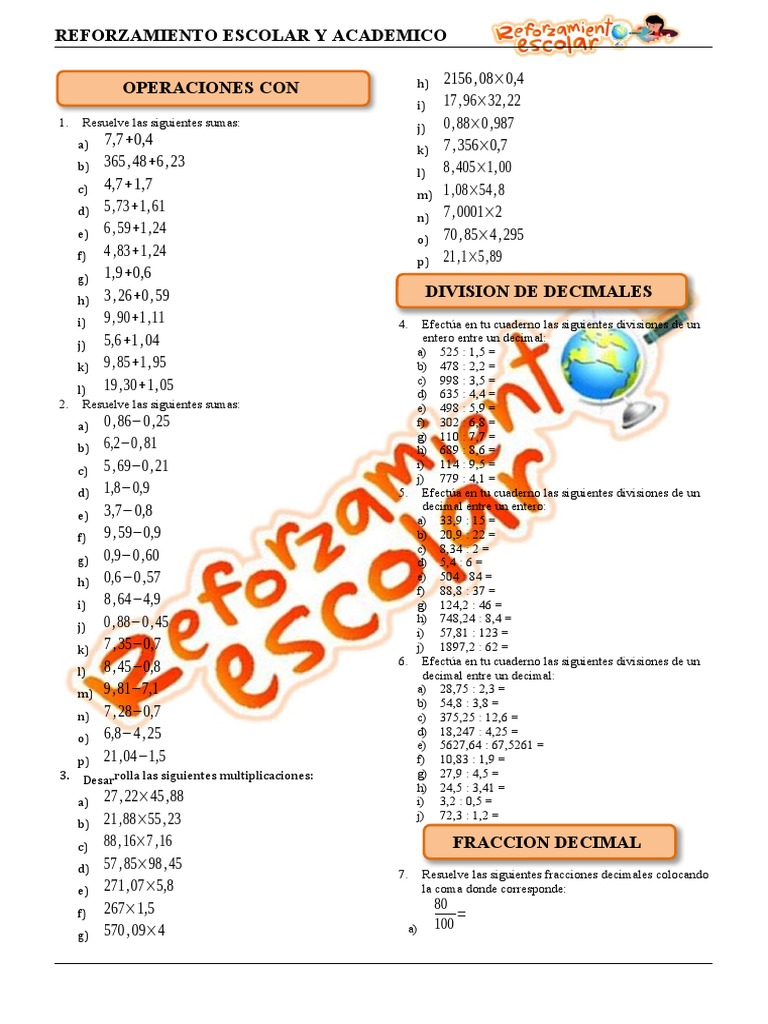 Decimales (6to Prim) | PDF | División (Matemáticas) | Aritmética
