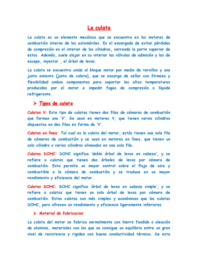 Culata | PDF | Tecnología del motor | Tecnología de vehículos