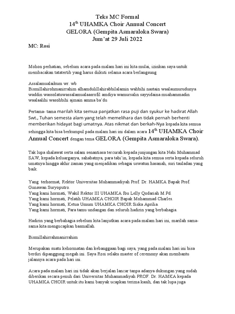 Teks MC Formal KONSER 2022 | PDF