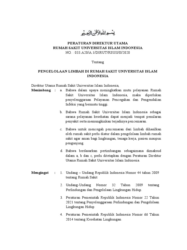 Perdir Pengelolaan Limbah RS UII | PDF
