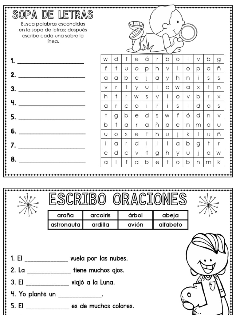 Sopa de Letras y Oraciones para Niños | PDF