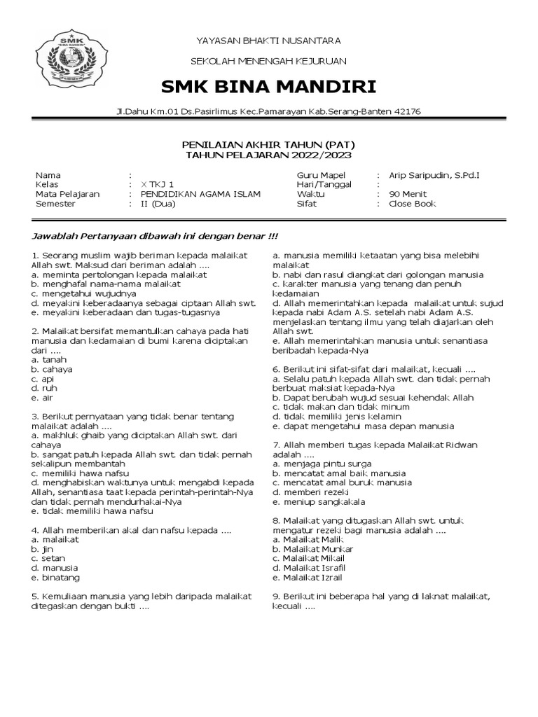 Soal Pat Pai Kelas X | PDF