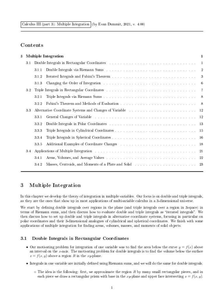 Calc3 3 Multiple Integration | PDF | Integral | Mathematics